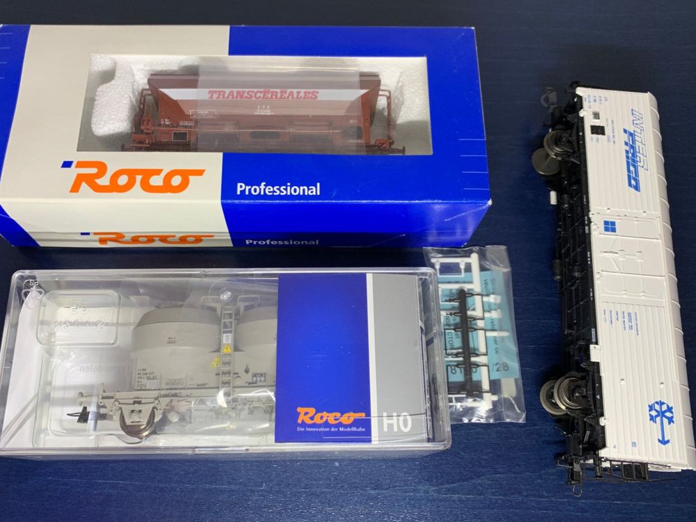 SBB CFF FFS + SNCF * 3x wagons marchandises ROCO (Neu (gemäss ...