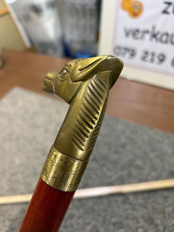 Holz Gehstock Wanderstock Spazierstock mit Messing Kopf | Kaufen auf Ricardo