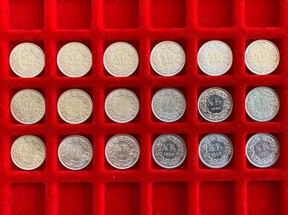 1/2 Fr. Sammlung 1946-1967 komplett 19 Stück Silber unz+stgl | Kaufen auf Ricardo