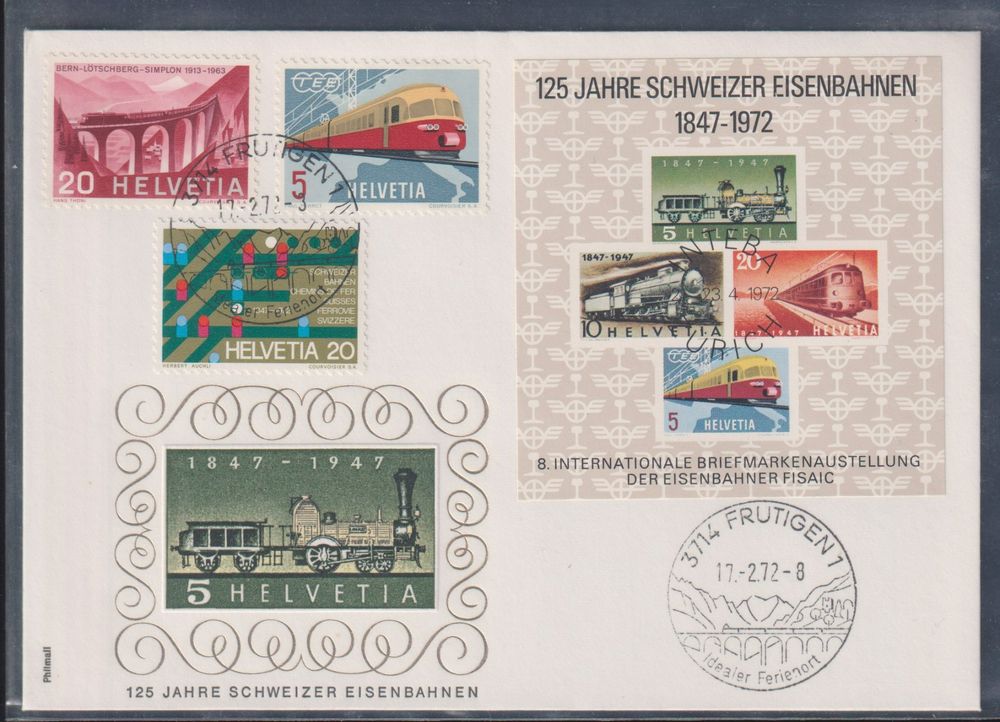 Brief: 125 Jahre Schweizer Eisenbahn 1972 mit Vignette (Gebraucht) in Dällikon für CHF 1 – mit ...