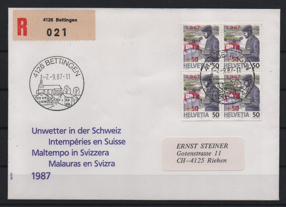 Unwetter Viererblock FDC 1987 | Kaufen auf Ricardo