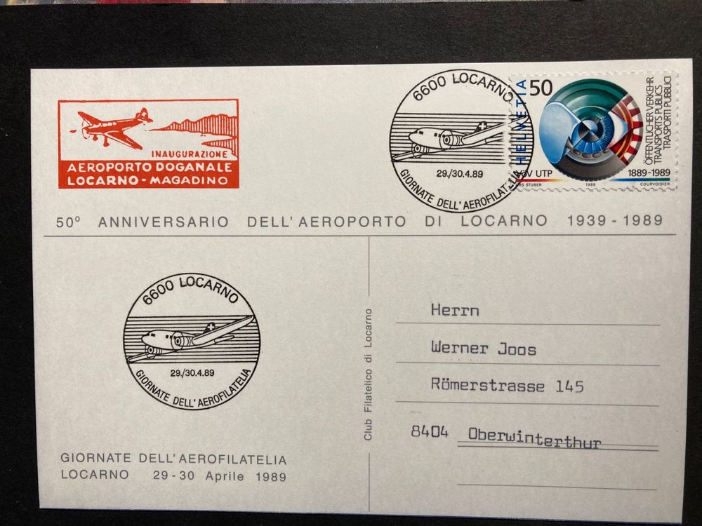 Schweiz 1989 Karte Tag d. Aerophilatelie Locarno Magadino | Kaufen auf Ricardo