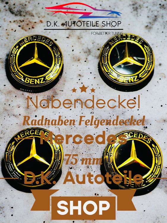 Mercedes 75mm Nabendeckel Radnaben Felgendeckel Gold/Schwarz (Neu und ...