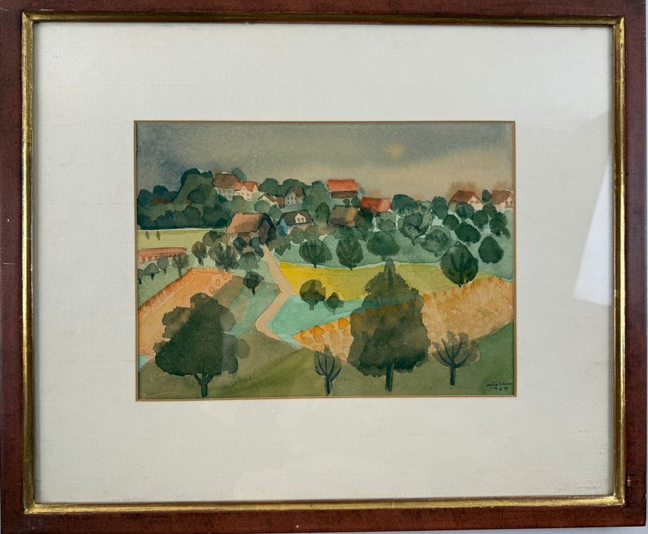 Antik Aquarell Landschaft Schweizer Dorf 1969 verso signiert (Gebraucht) in Neuhausen am ...