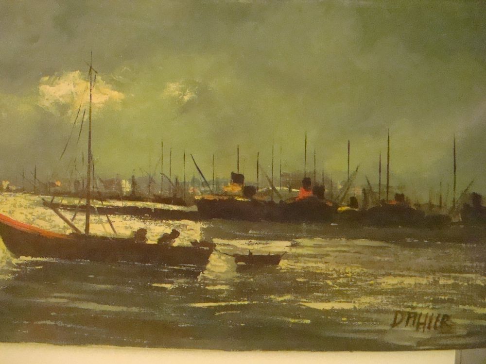 Oelbild auf Leinwand - Schiffe im Hafen - Signiert DAHLER | Kaufen auf Ricardo