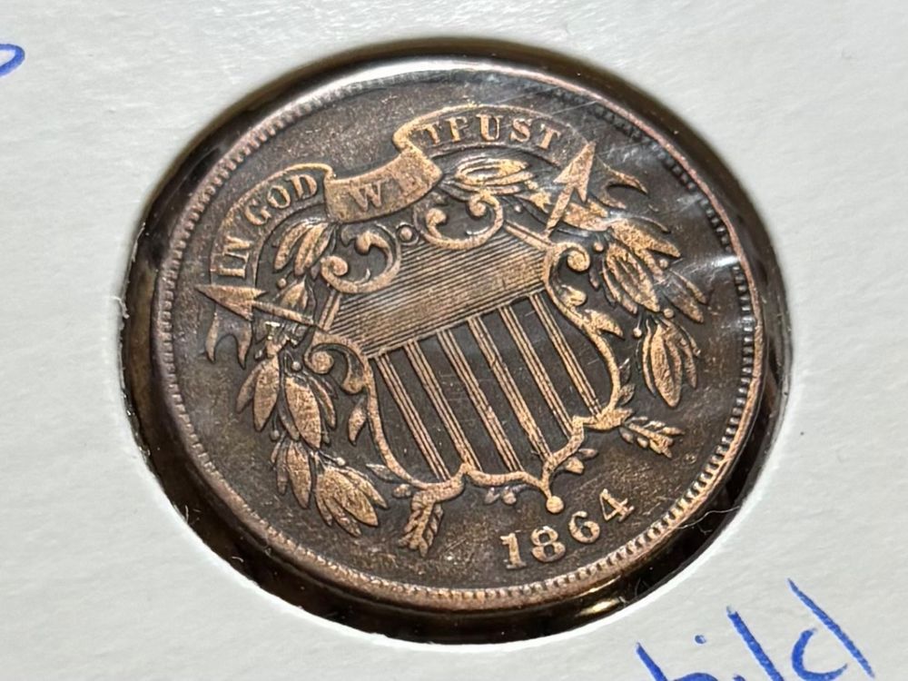 USA 2 Cents 1864 Unionsschild ss - vzgl Amerika ++ Patina ++ (Gebraucht) in Speicher für CHF 20 ...