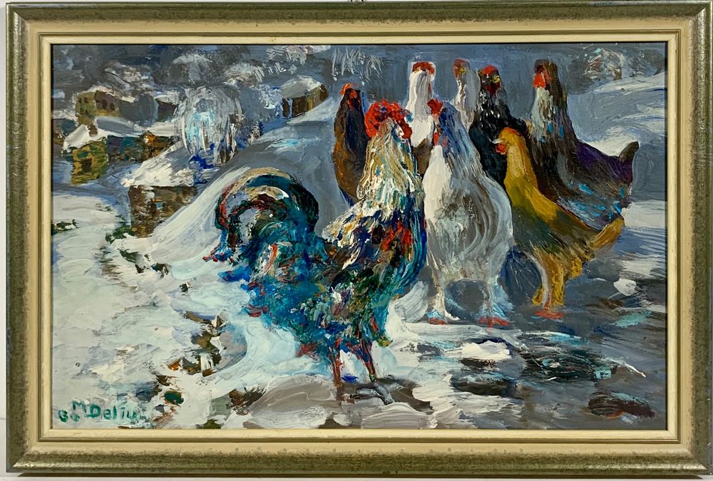 Winterlandschaft Gemälde mit Hühner und Hahn Signiert (Gebraucht) in Root für CHF 94 – mit ...