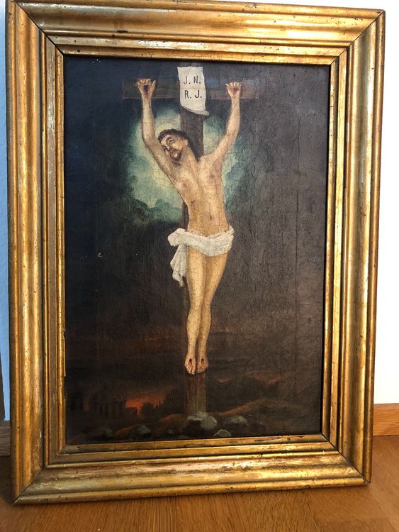 Kreuzigung Christi Antikes Ölgemälde um 1840 | Kaufen auf Ricardo