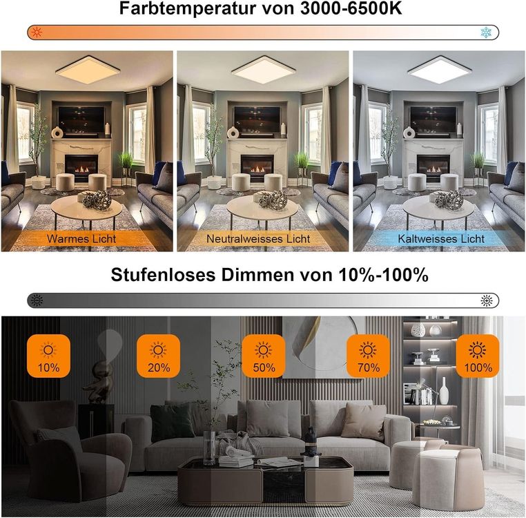 RGB LED Deckenleuchte dimmbar RGB 24W Fernbedienung IP54 (Neu und ...