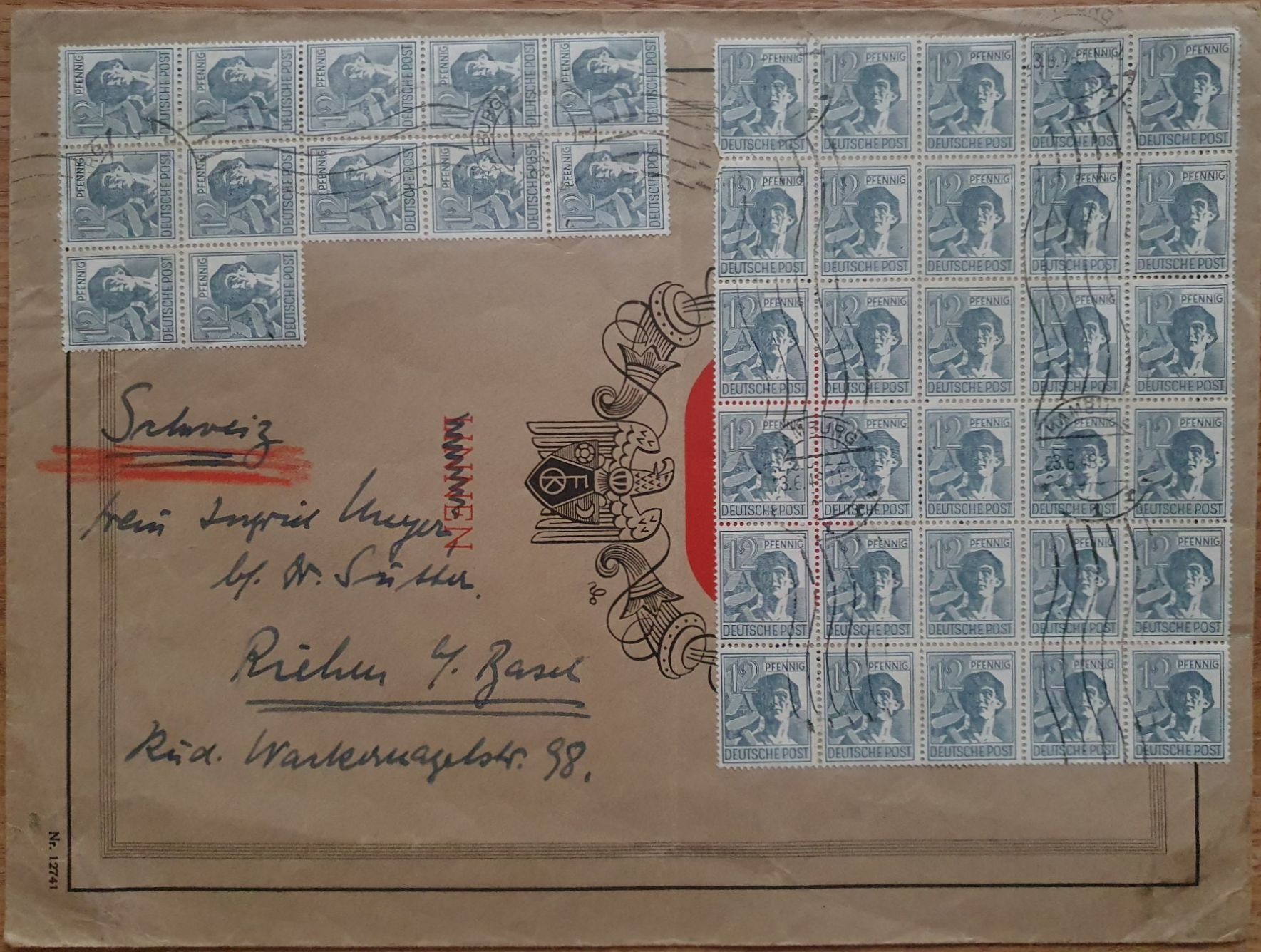 Mi 947 (42x) Mehrfachfrankatur auf Brief in die Schweiz (Gebraucht) in ...