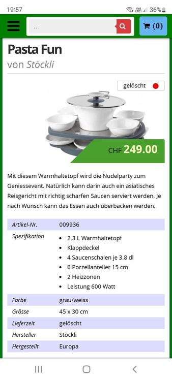 Stöckli, Pasta Fun Set neuwertig, Warmhaltetopf / Partyset (Gebraucht ...