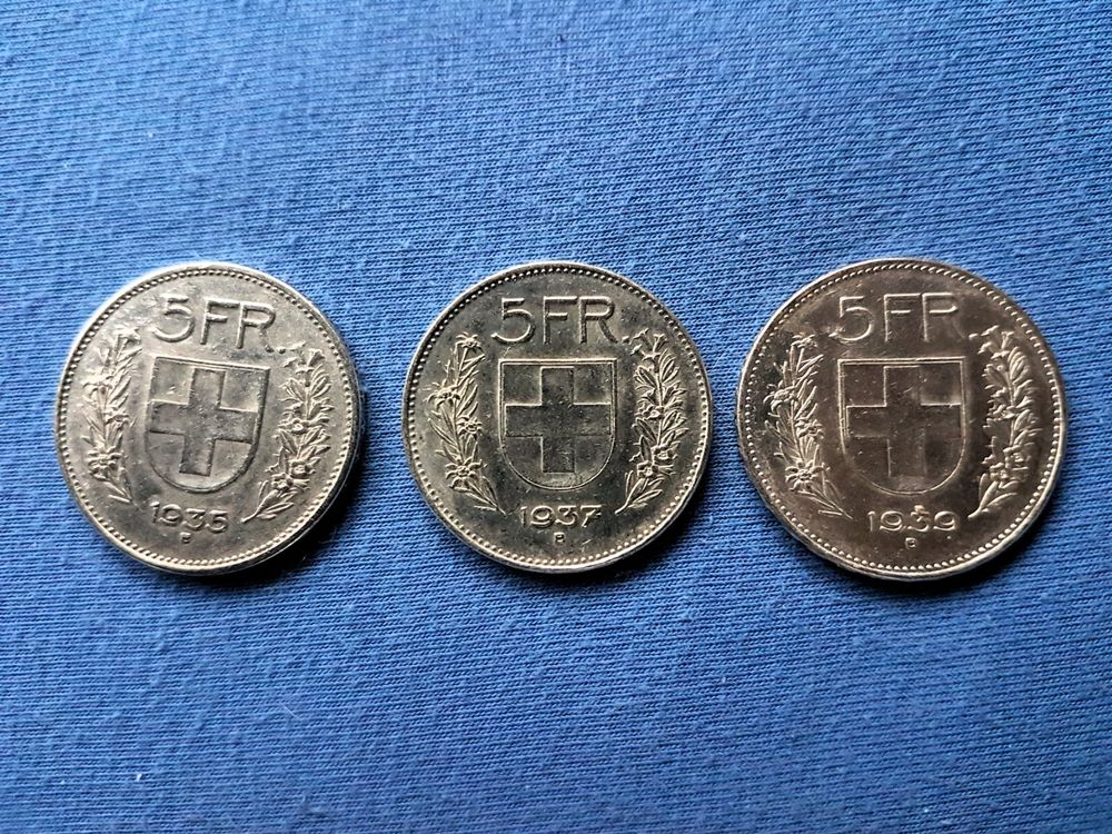 3 x 5 Franken Silbermünzen 1935-1937-1939 ab nur 1 Franken ! (Gebraucht) in Camignolo für CHF 30 ...