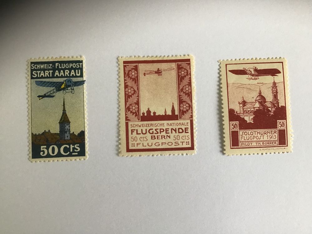 Flugpostmarken Vorläufer 1913 - I, III, XI - alle mit Falz (Gebraucht) in Boll für CHF 151 – mit ...
