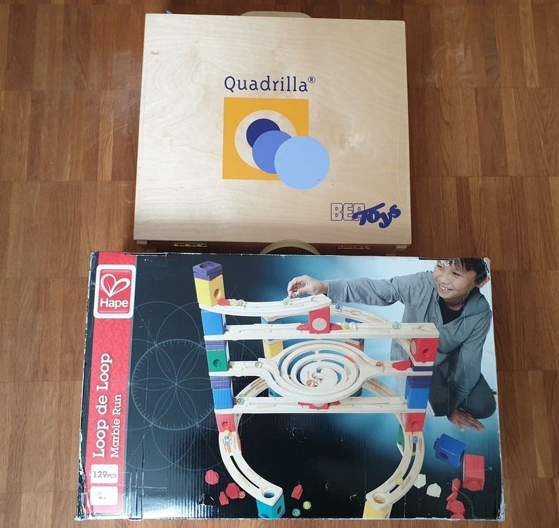 Mega Set HAPE Holz Kugelbahn Quadrilla Murmelbahn (Gebraucht) in Zürich für CHF 90 – mit ...