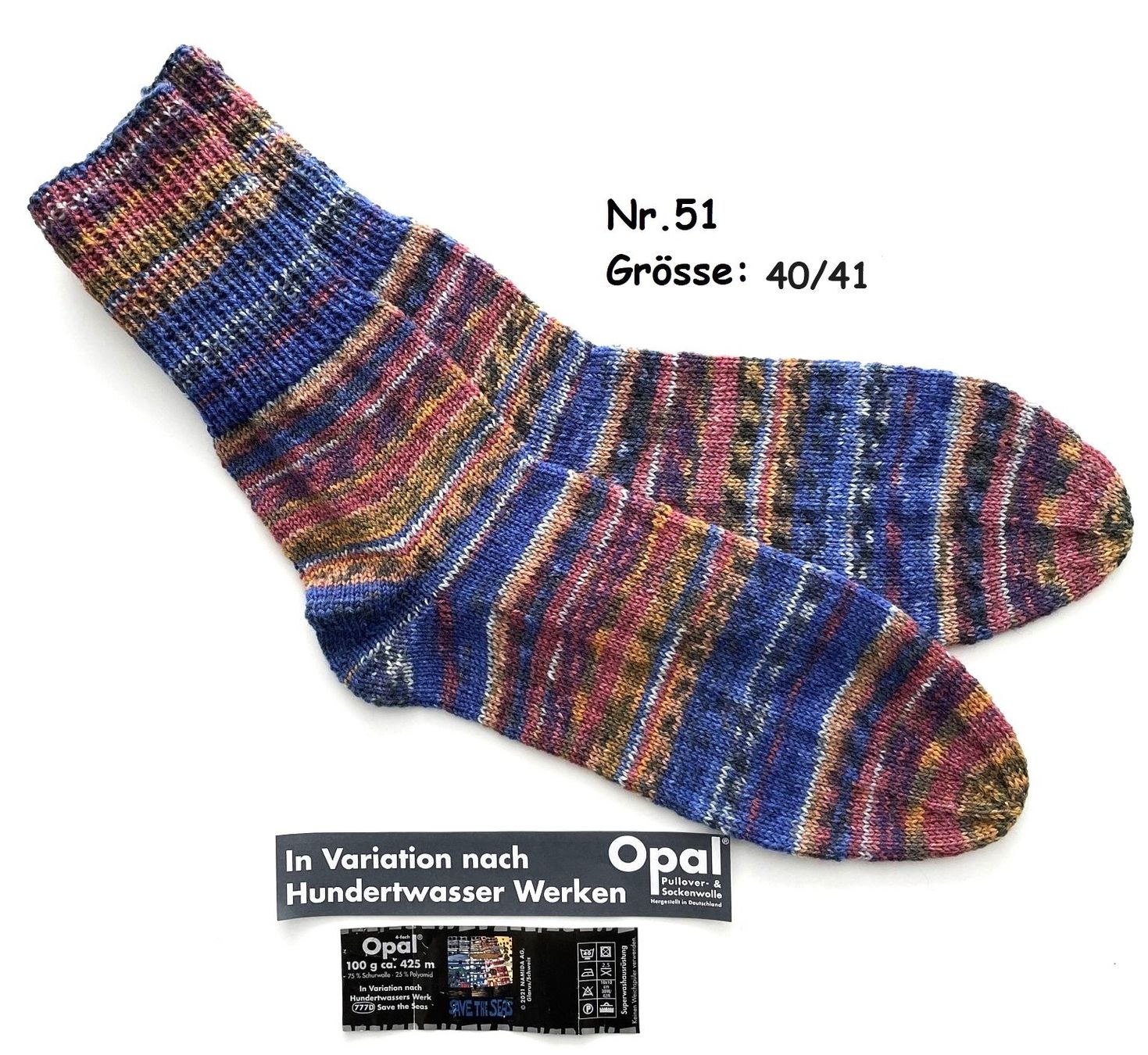 Handgestrickte "Hundertwasser" Socken Grösse: 40/41 Nr.51 (Neu und ...