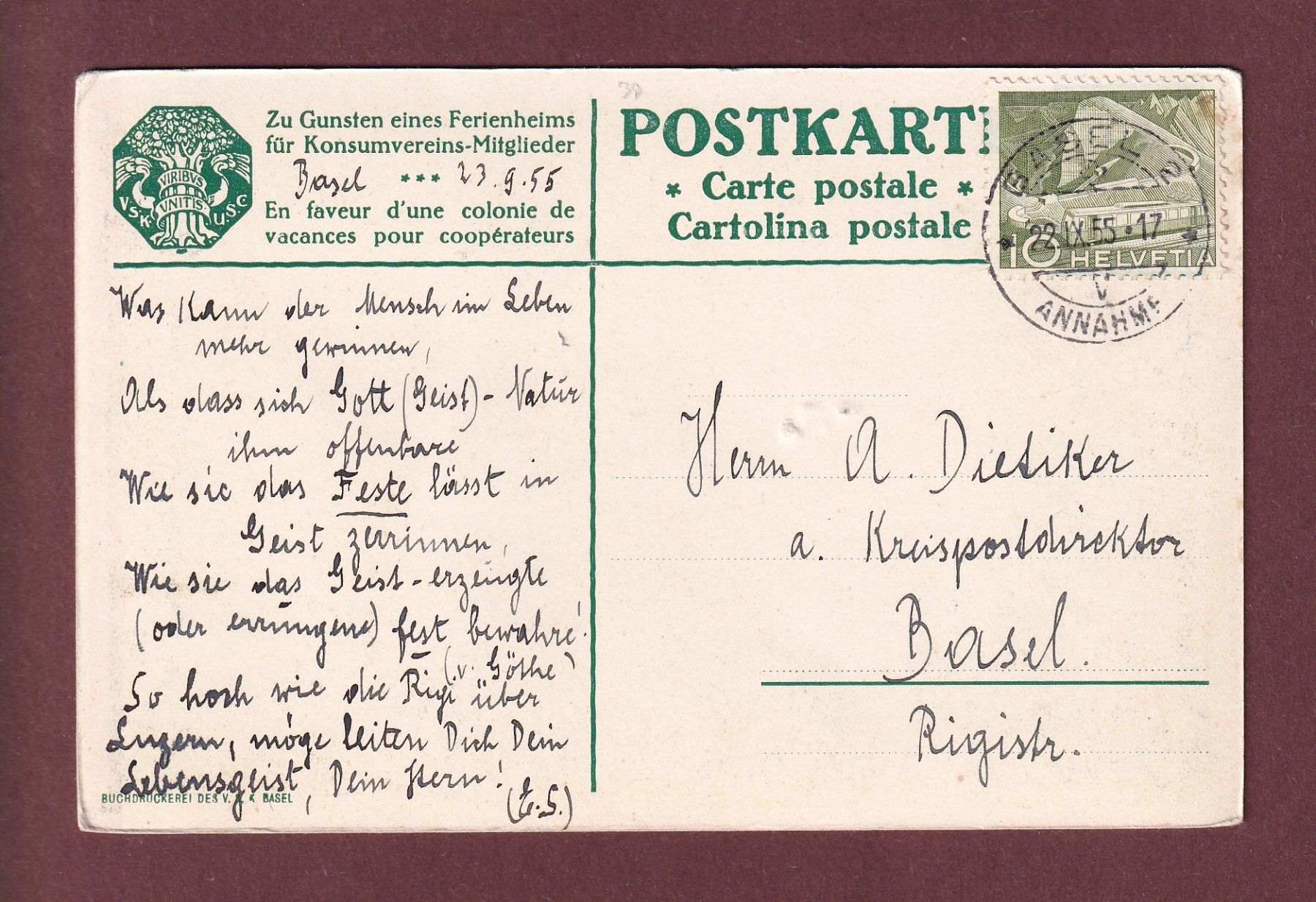 En faveur d'une COLONIE DES VACANCES - 1955 (D'occasion) à Pully pour ...