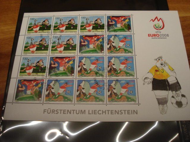 Liechtenstein 2008 ET-o, Bogen Fussball-EM, ,Zusammendruck (Gebraucht) in Niederwil AG für CHF 3 ...