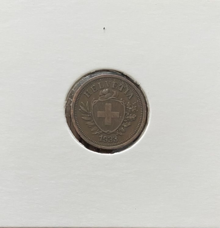 Schweiz 1 Rappen 1933 unz + braune Patina Wappen alt + (Neu (gemäss Beschreibung)) in Speicher ...