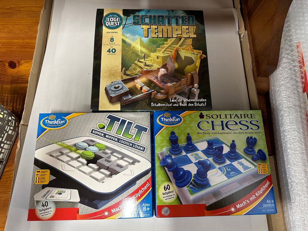 ThinkFun Tilt & Solitaire Chess und Logiquest Schattentempel (Neu ...
