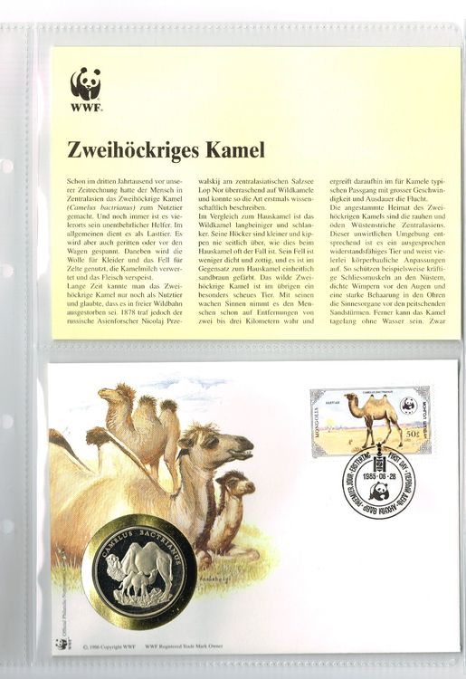 Zweihöckriges Kamel_1985_WWF_Münzbrief mit Beschreibung (Gebraucht) in Hombrechtikon für CHF 2.9 ...