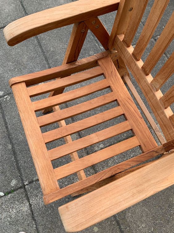 robuster Gartenstuhl mit Absenkfunktion Teak Holz | Kaufen auf Ricardo