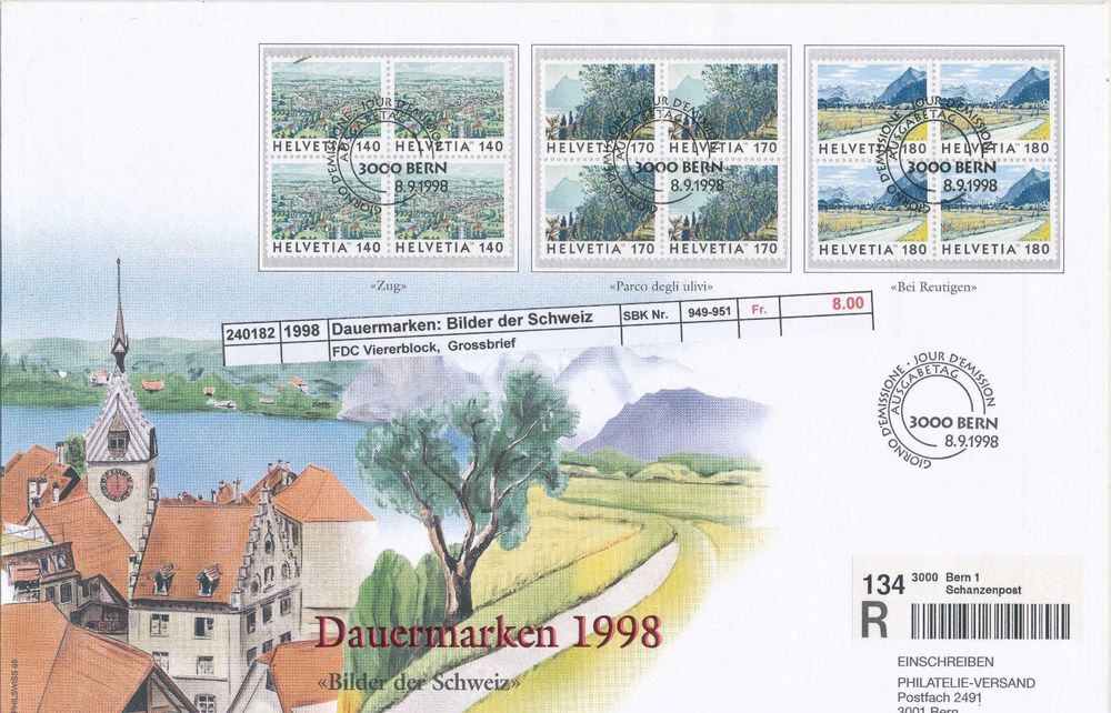 1998 Bilder der Schweiz, Viererblock FDC, Grossbrief | Kaufen auf Ricardo