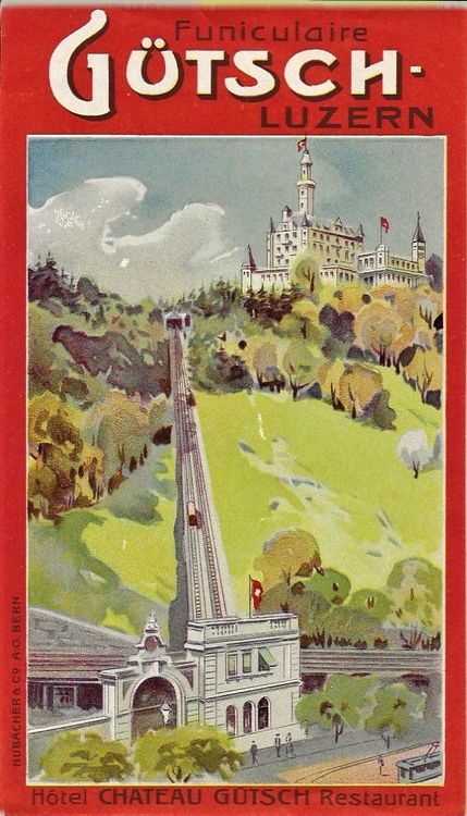 Gütsch Luzern - Farblitho Faltprospekt, Fahrplan, 20er Jahre (Gebraucht) in Cheseaux-Noréaz für ...