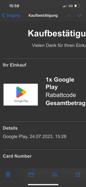 Google Play Karte Wert 230.- | Kaufen auf Ricardo