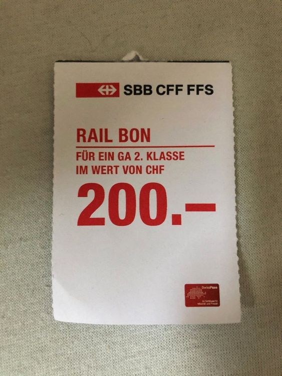 SBB GA CHF 200 Rabatt Gutschein Railbon Rail Bon 2. Klasse (Neu (gemäss Beschreibung)) in Zürich ...