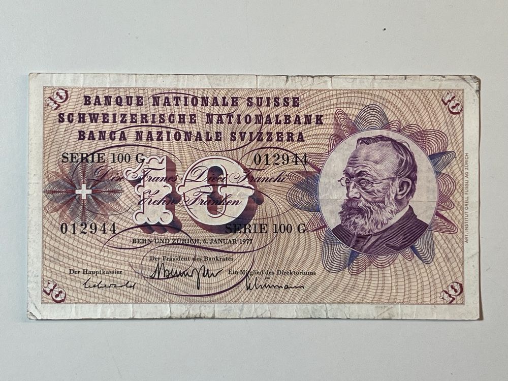 Banknote Schweiz Schweizerfranken CHF 10 Jahr 1977 (Gebraucht) in Vaduz ...