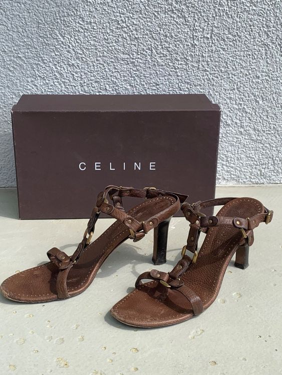 CELINE Sandale Highheel in Leder Braun, mit Metalldetails | Acheter sur ...