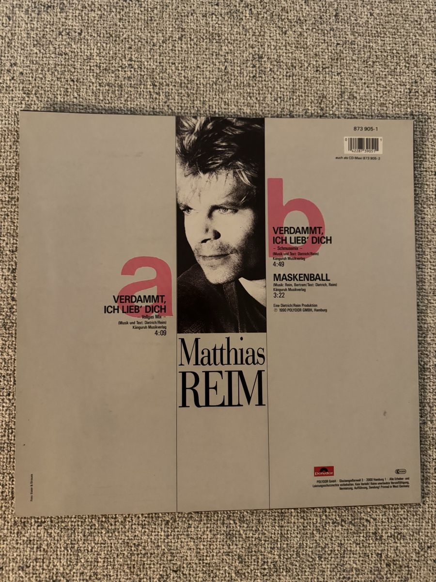 Matthias Reim - Verdammt, ich lieb' Dich - 12" Maxi - 90s (Gebraucht ...