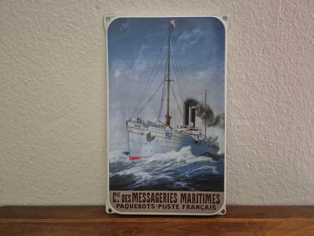 Emailschild Post Frankreich Dampfschiff Retro Emaille Schild (Neu ...