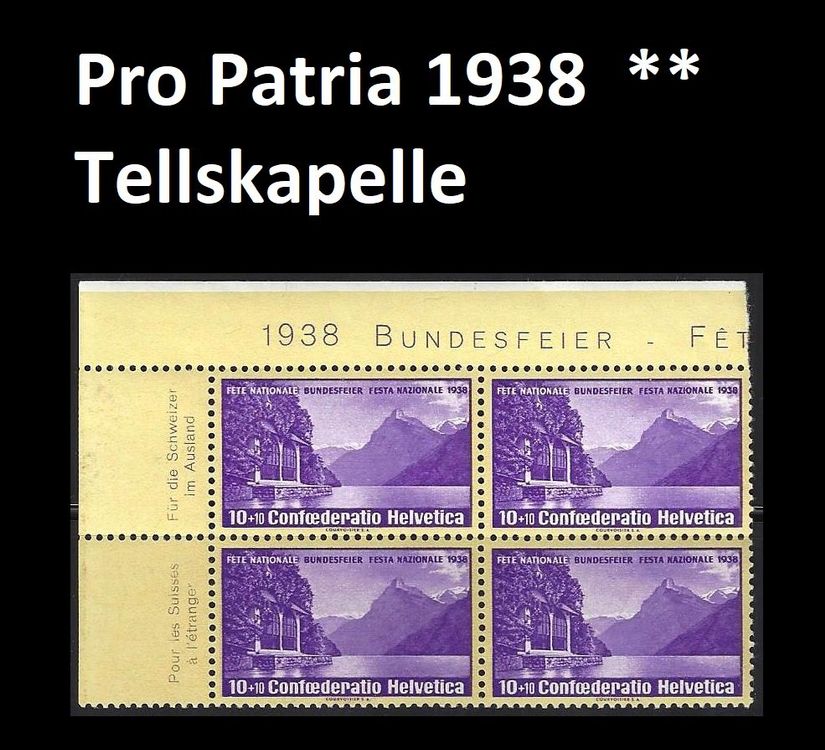 Pro Patria 1938, Tellskapelle, postfrisch mit Bogenrand | Kaufen auf Ricardo