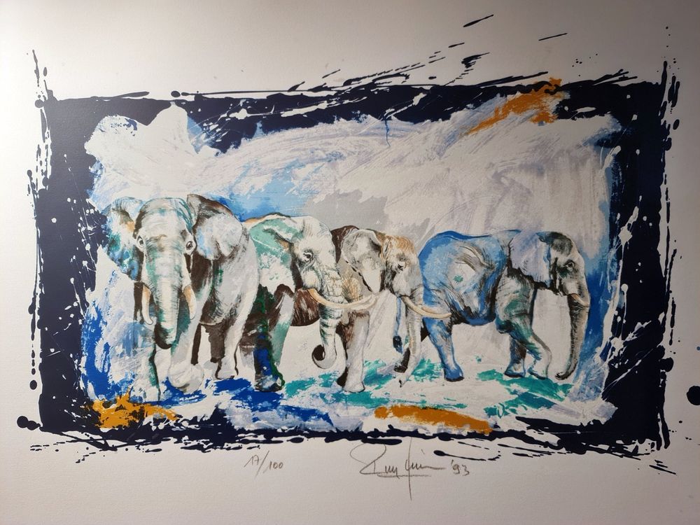 Rolf Knie "Elefanten" Lithographie inkl. Kunstrahmen | Kaufen auf Ricardo