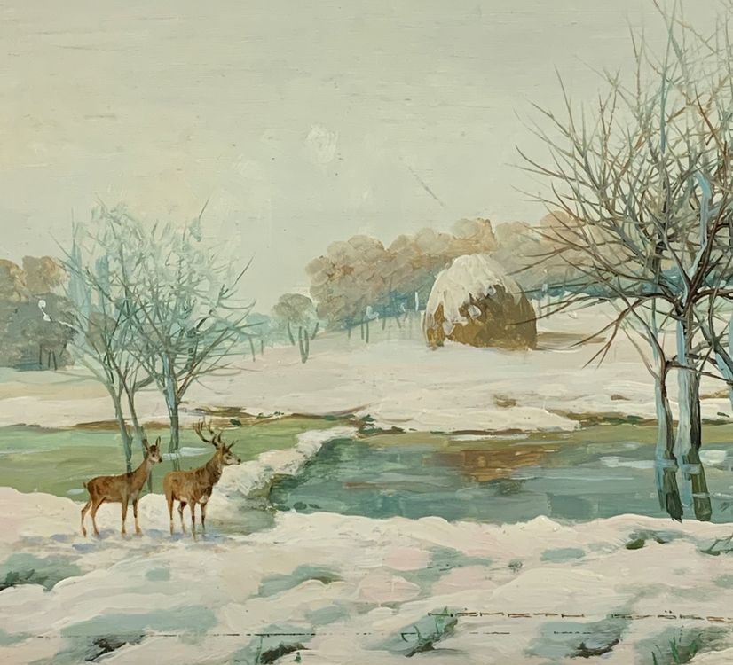 Winterlandschaft Gemälde mit 2Reh unleserlich Signiert (Gebraucht) in Root für CHF 25 – mit ...