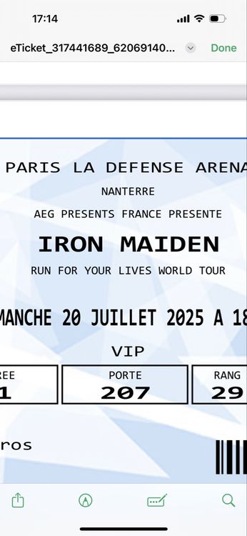 Billet pour Iron Maiden avec VIP (Neuf avec emballage d'origine) à ...