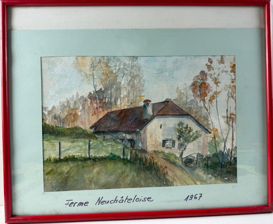 Aquarell "Ferme Neuchâteloise" 1967 signiert gerahmt | Kaufen auf Ricardo
