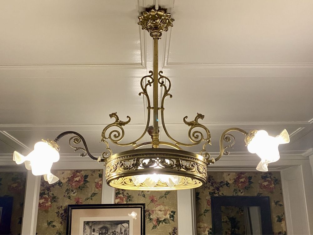 Antiker Gründerzeit Kronleuchter Messing Glas Drachen 3-flam (Gebraucht) in Wynigen für CHF 260 ...