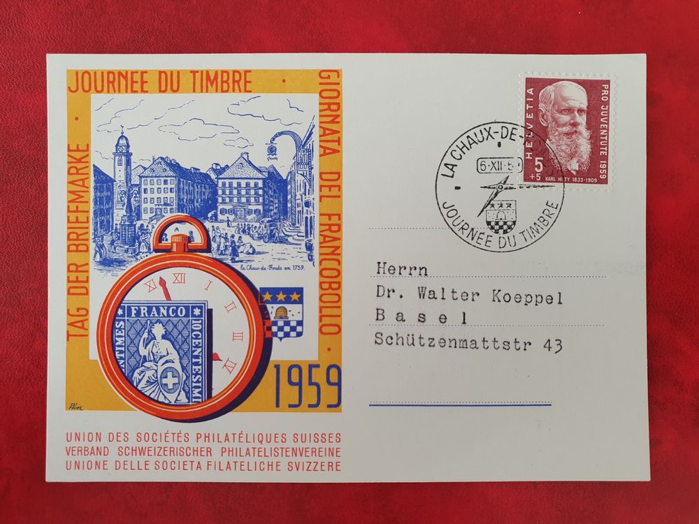 Karte vom Tag der Briefmarke 1959 in La Chaux-de-Fonds (Gebraucht) in ...