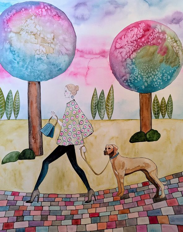 Original Aquarell "Dog Walk" Rhodesian Ridgeback Bild (Neu und originalverpackt) in Wittenbach ...