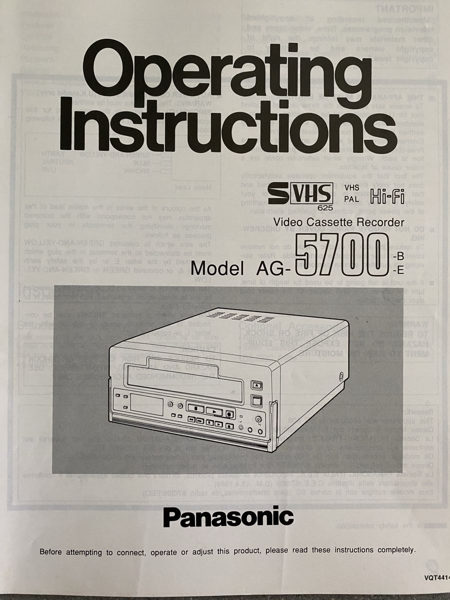 3x Panasonic AG-5700 hifi VHS / SVHS Recorder (Gebraucht) in Anglikon ...