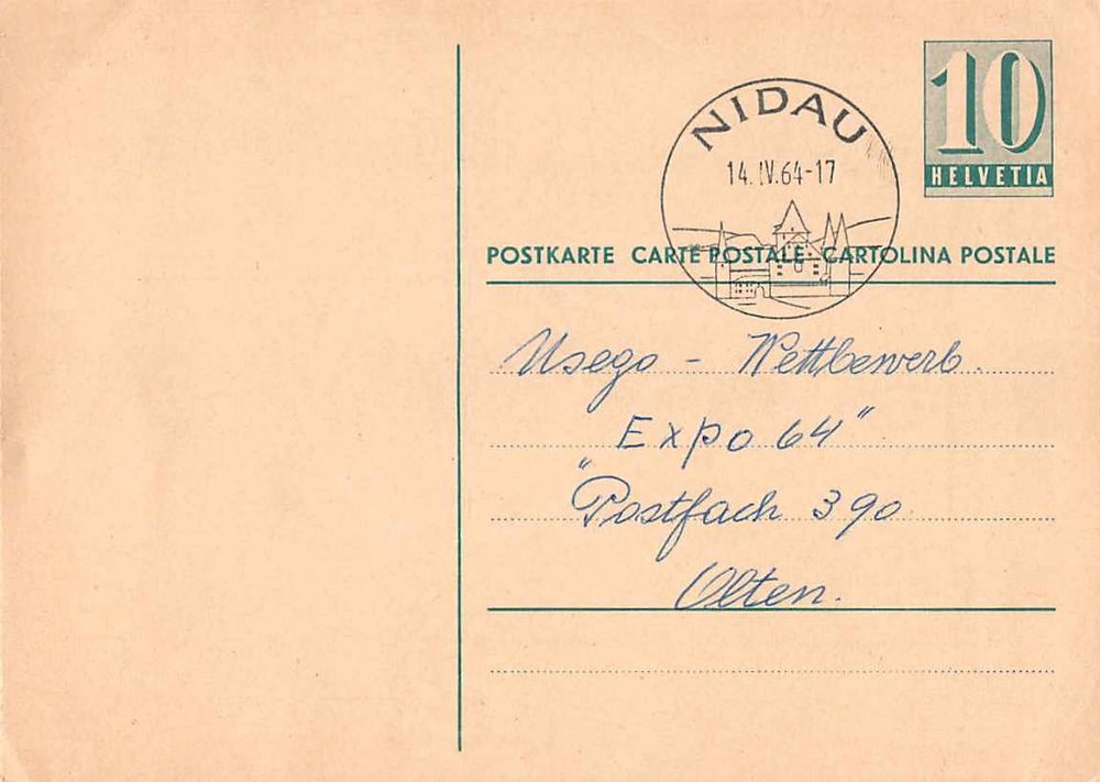 Ältere Postkarte mit Werbestempel NIDAU, ab 1.-- (Gebraucht) in ...
