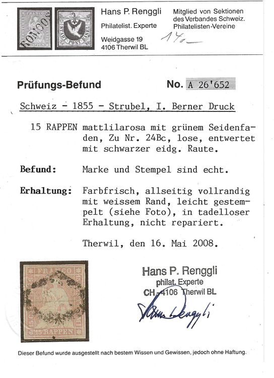 1855 : Strubel Nr. 24B - einwandfrei mit Befund (Gebraucht) in Gümligen für CHF 24 – mit ...