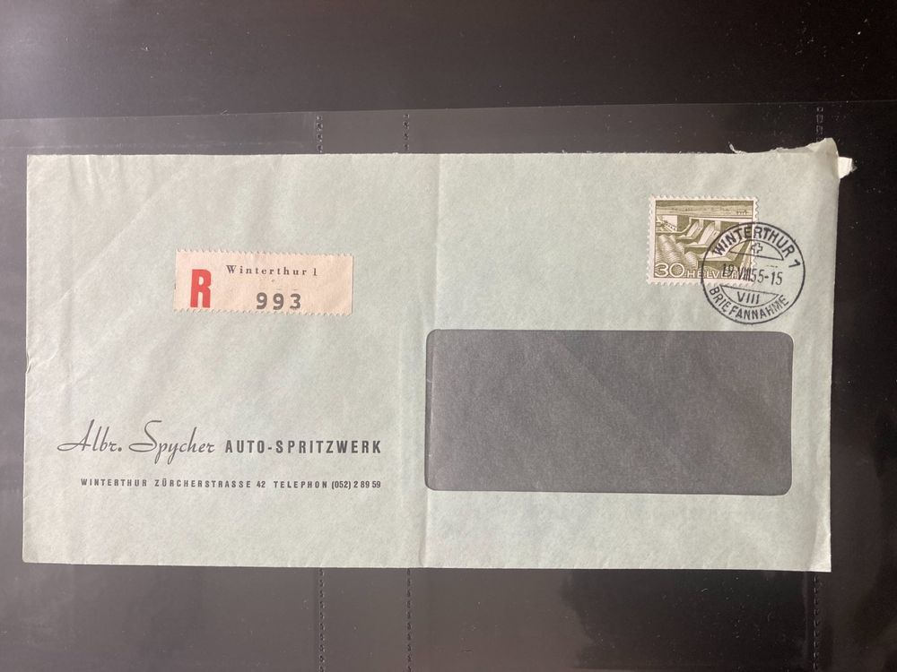 CH 1955 R-Brief Albr.Spycher 30Rp. Stauwerk Winterthur 1 (Gebraucht) in Liestal für CHF 2.5 ...