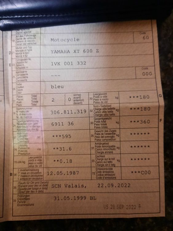 Yamaha tenere 1vj xt600 (Neu (gemäss Beschreibung)) in Daillon für CHF 4250 – nur Abholung auf ...