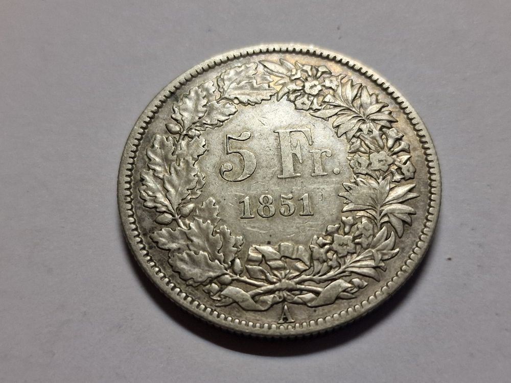 Helvetia 5 Franken 1851 silber,schöne echt Münzen. (Gebraucht) in Zürich für CHF 261 – mit ...
