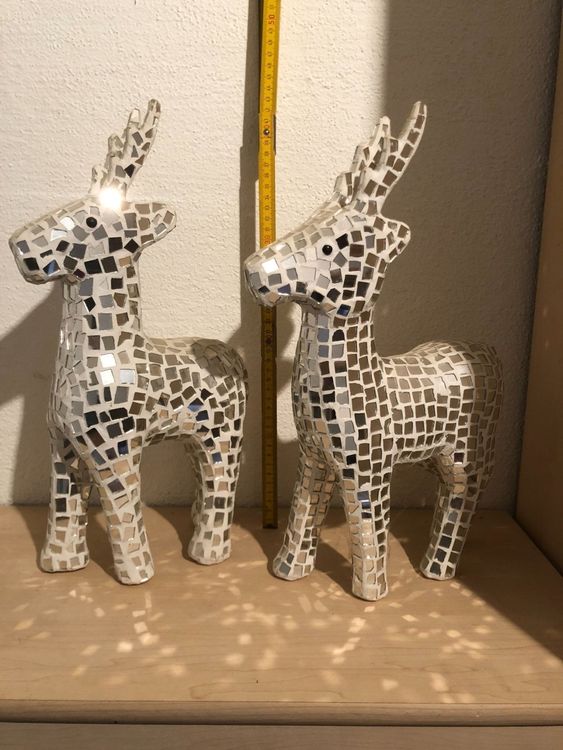 2 Rehe aus Gips und Spiegelglas, sehr schöne Lichteffekte (Gebraucht ...