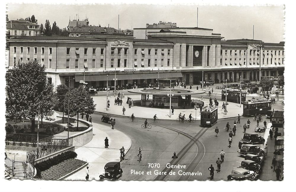 Genève - ville - Place et Gare de Cornavin - Tram - um 1940 (Gebraucht ...