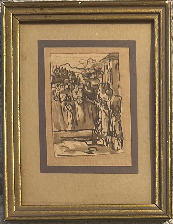 Antike Aquarell mit Personen | Kaufen auf Ricardo